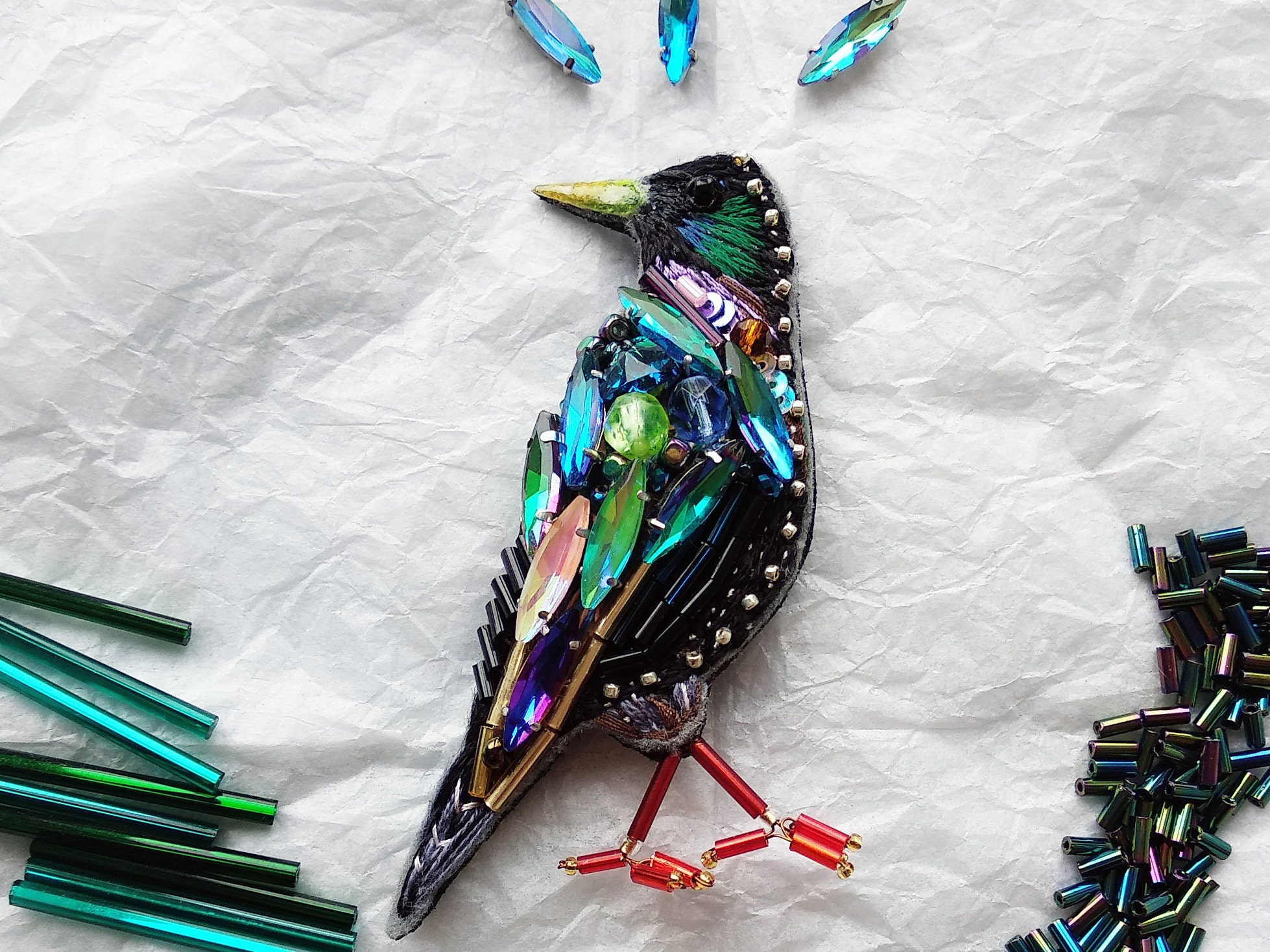 Starling Brooch Bohemian Beads Cristal Swarovski Japanese Toho Beads ...