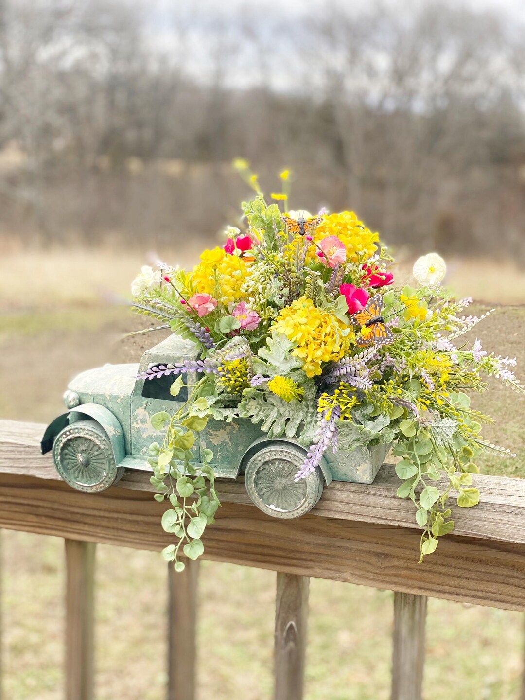 Spring Truck Arrangement, Rustic Truck Decor, Spring Centerpiece ...