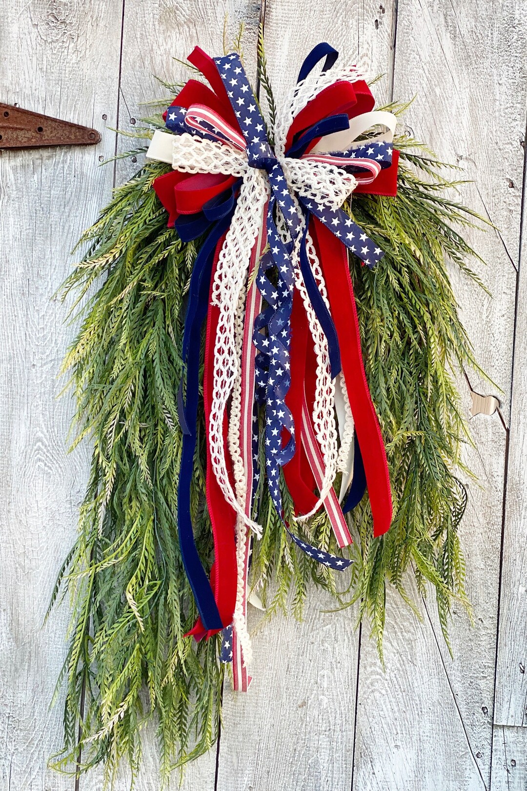 Patriotic Wreath, Front Door Wreath, Green Grapevine Wreath, Red White ...