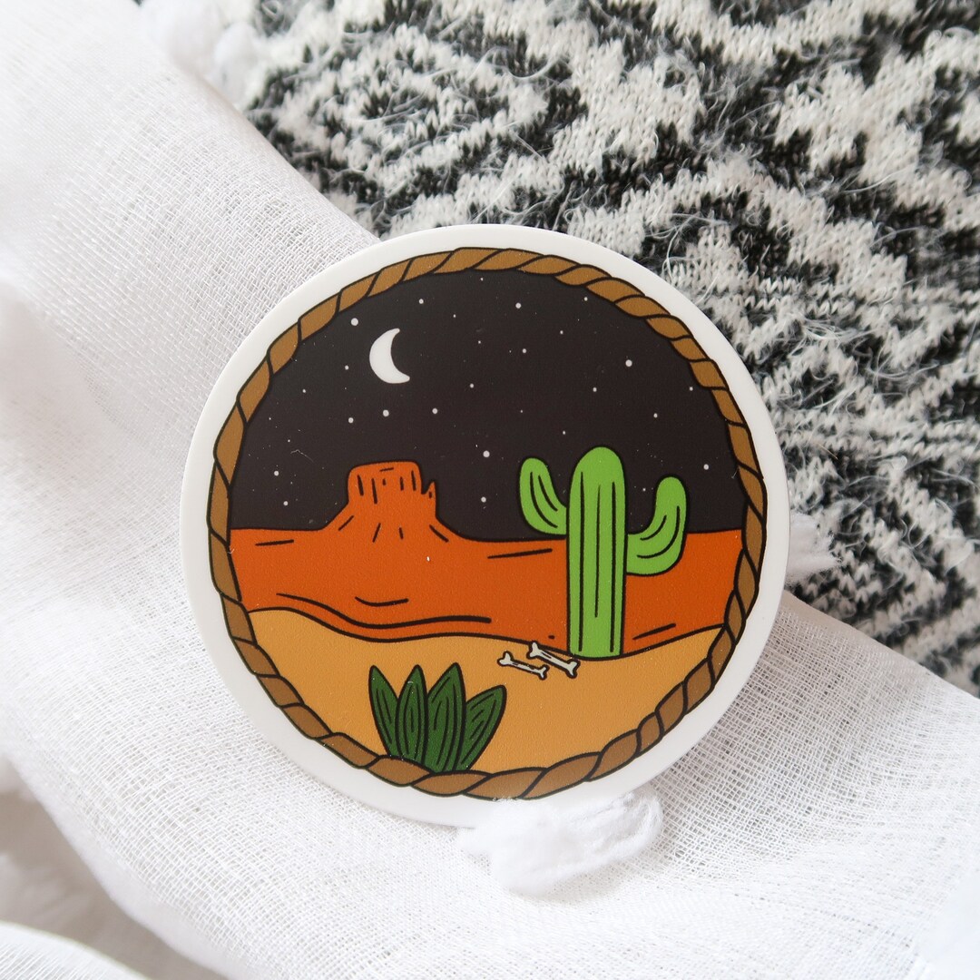 Desert Cactus Vinyl Sticker Featuring Red Rock and Animal Bones - Etsy
