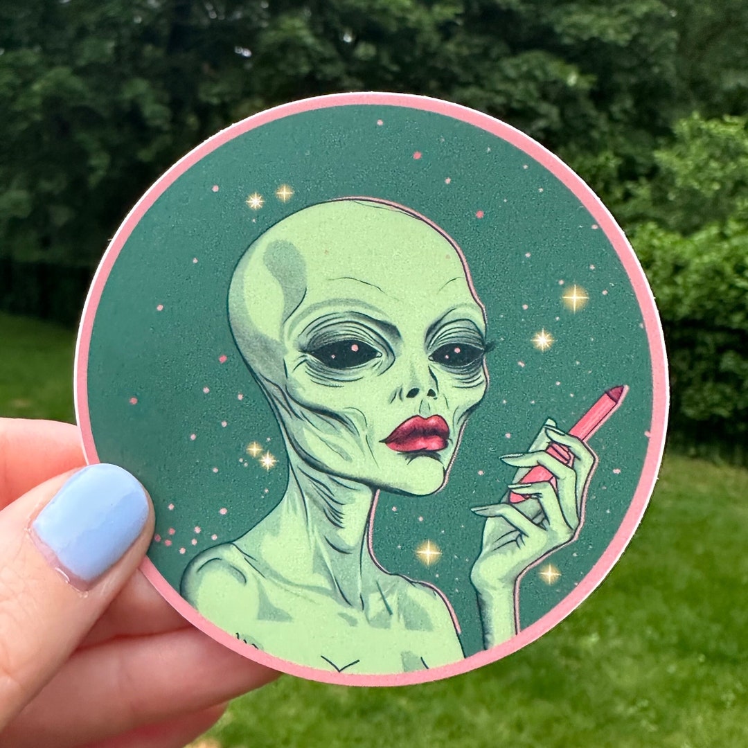 Alien Putting on Lipstick Vinyl Sticker Perfect for Any Outer Space ...
