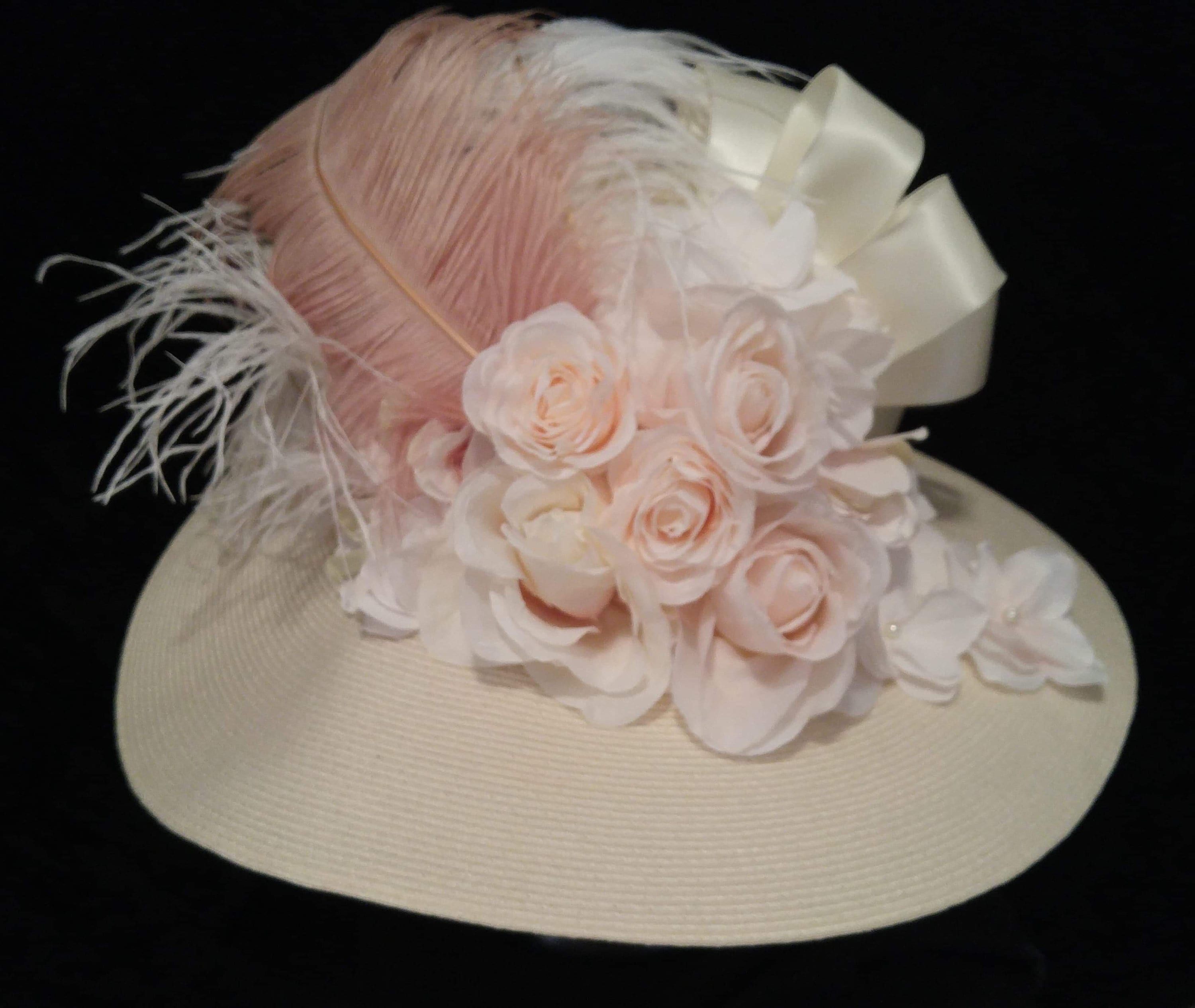 White and Pink Tea Party Hat, Fancy Kentucky Derby Hat, Wedding Guest ...