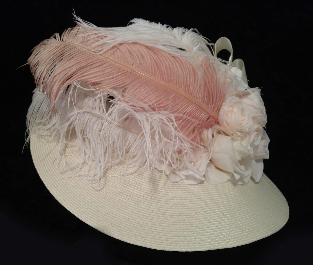 White and Pink Tea Party Hat, Fancy Kentucky Derby Hat, Wedding Guest ...
