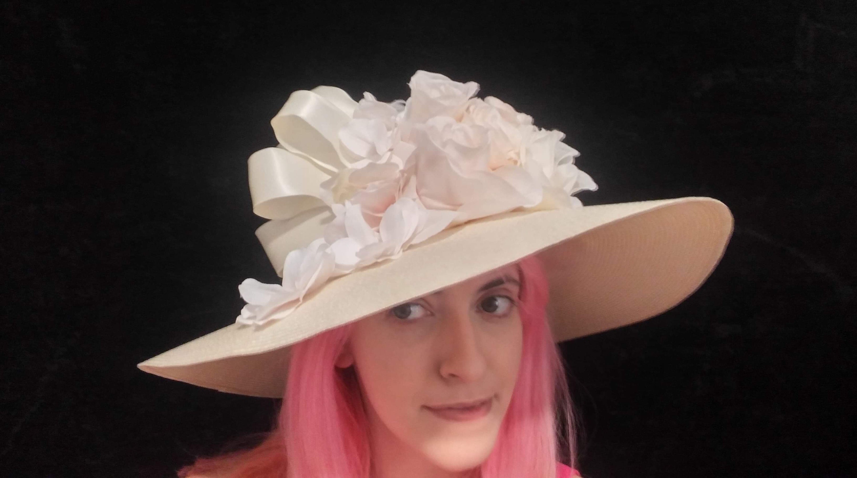 White and Pink Tea Party Hat, Fancy Kentucky Derby Hat, Wedding Guest ...