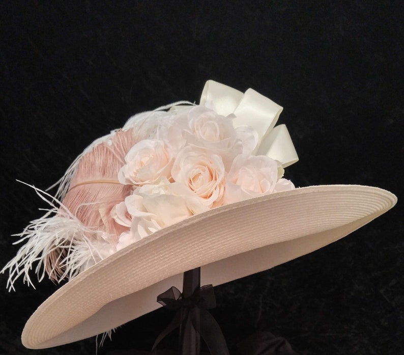 White and Pink Tea Party Hat, Fancy Kentucky Derby Hat, Wedding Guest ...