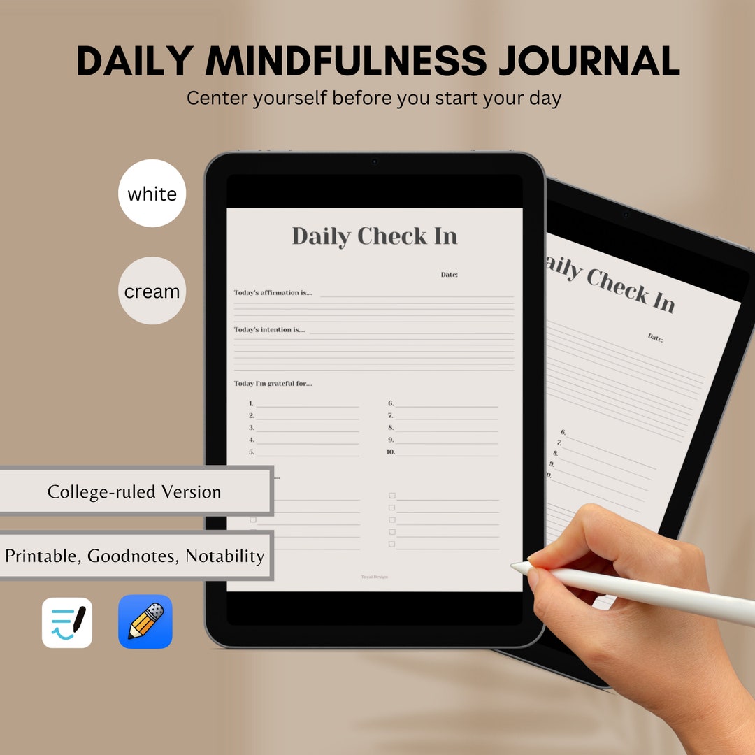 Printable College Ruled Daily Check-in Page for Mindful Living ...