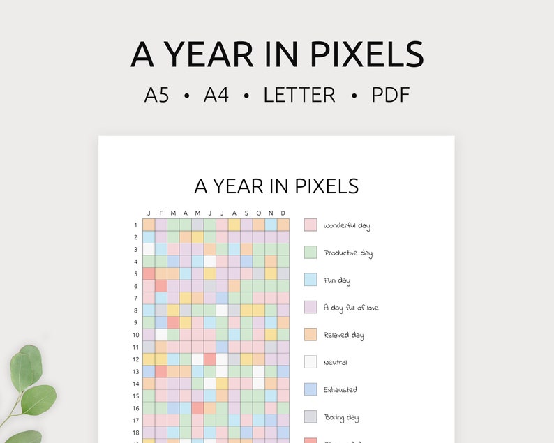 A Year in Pixels Printable Yearly Mood Tracker Year in Pixels Template ...