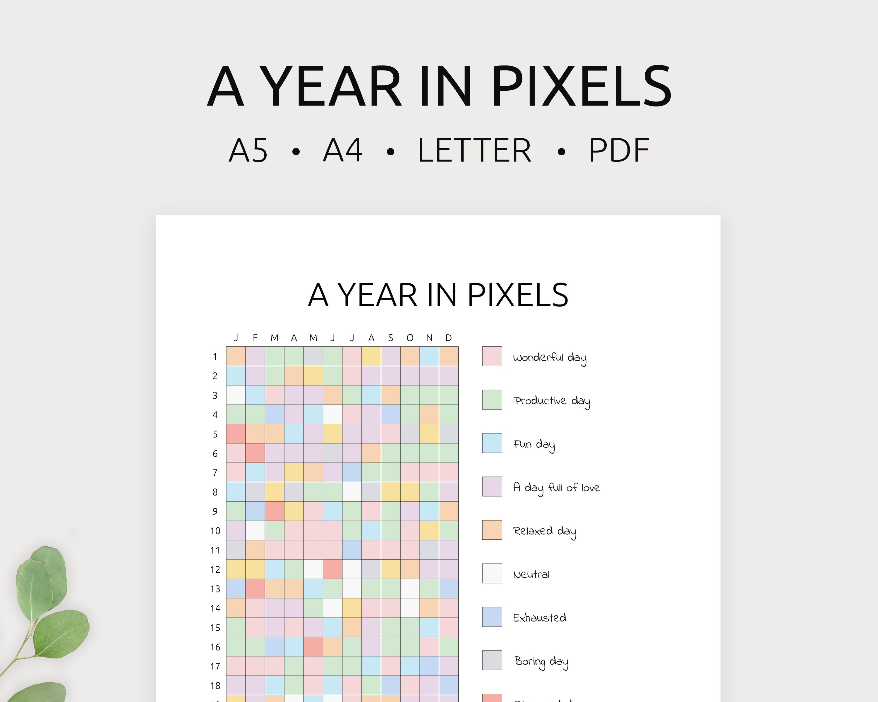 A Year in Pixels Printable Yearly Mood Tracker Year in Pixels Template ...