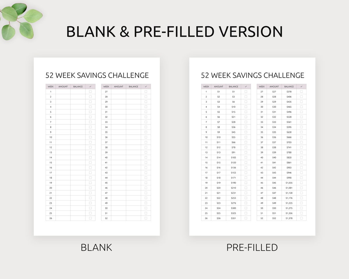 52 Week Savings Challenge Printable Savings Challenge Savings Tracker ...