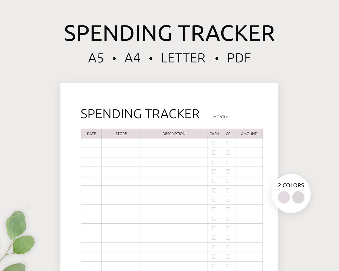 Spending Tracker Printable Spending Log Expense Tracker Finance Planner ...