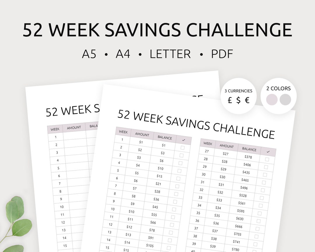 52 Week Savings Challenge Printable Savings Challenge Savings Tracker ...