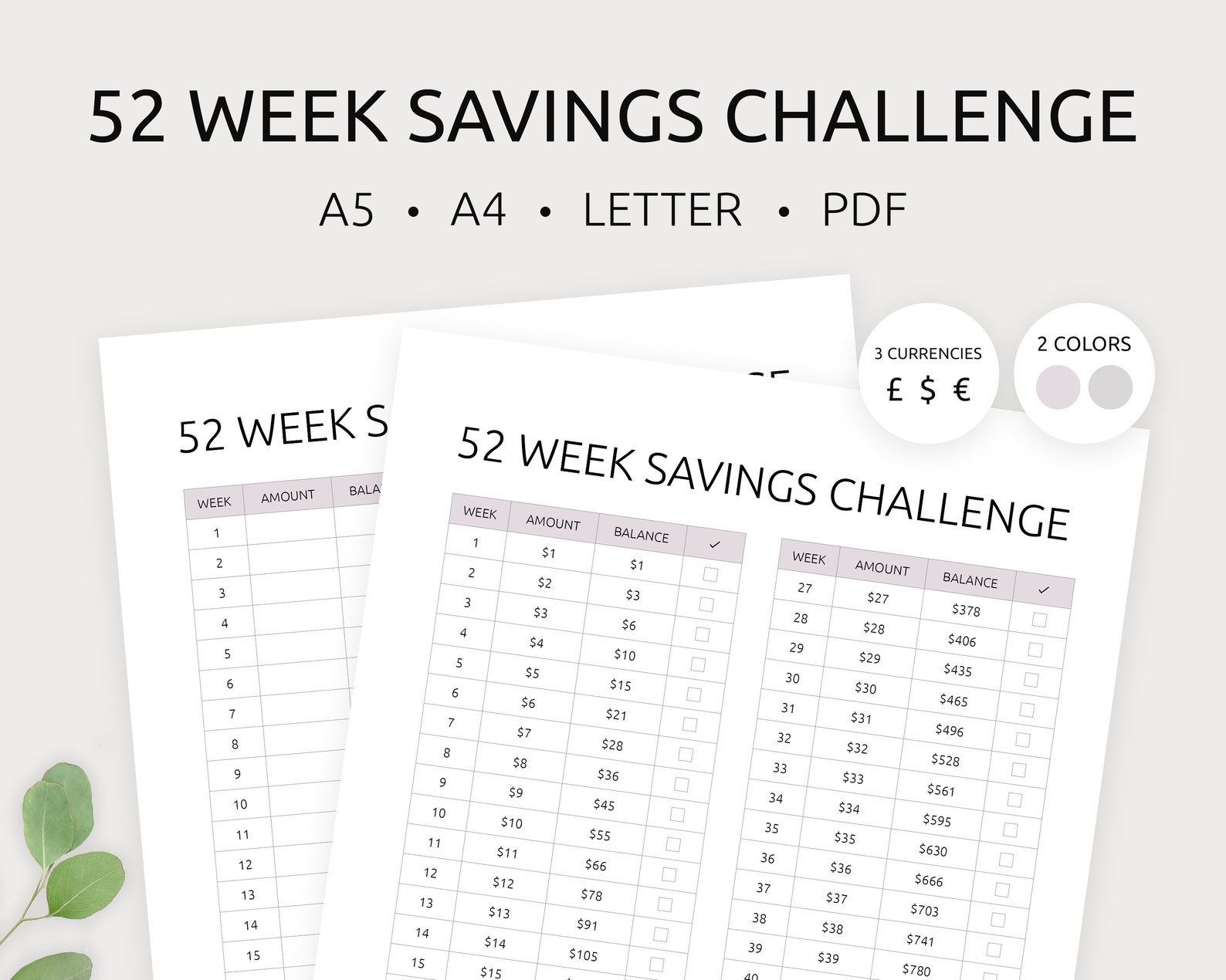 52 Week Savings Challenge Printable Savings Challenge Savings Tracker ...