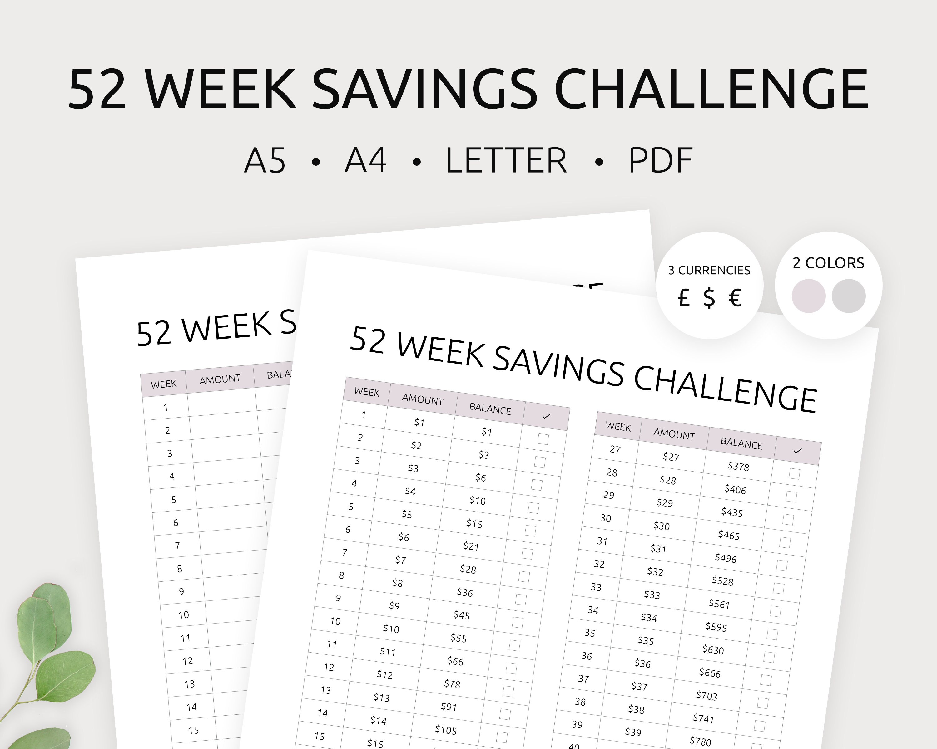 52 Week Savings Challenge Printable Savings Challenge Savings Tracker ...