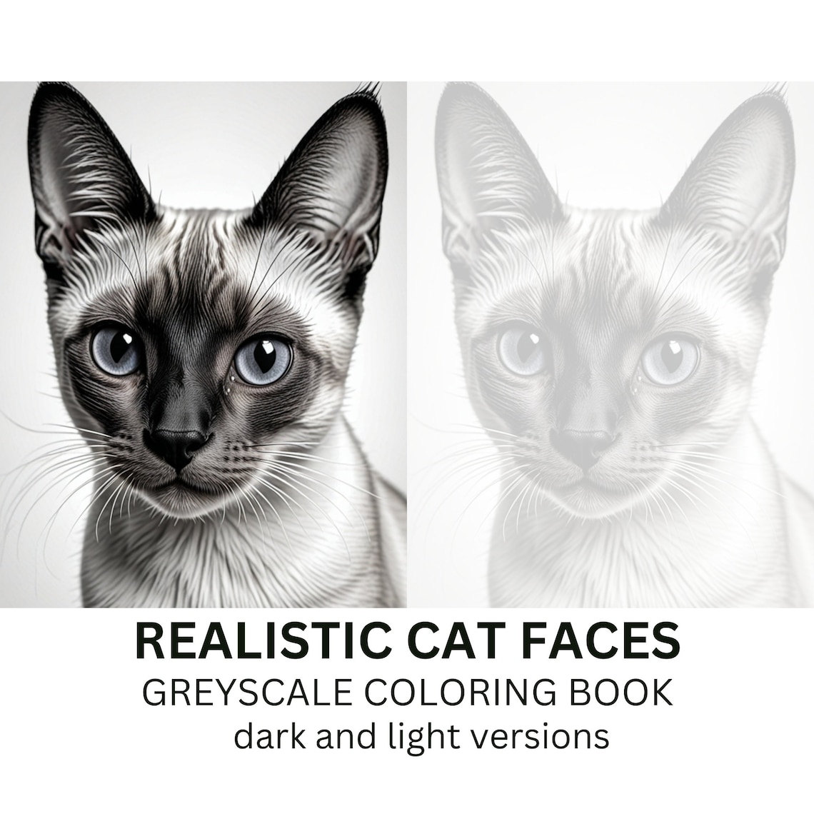 Printable Grayscale Realistic Cat Faces Coloring Book for Adults - Etsy UK