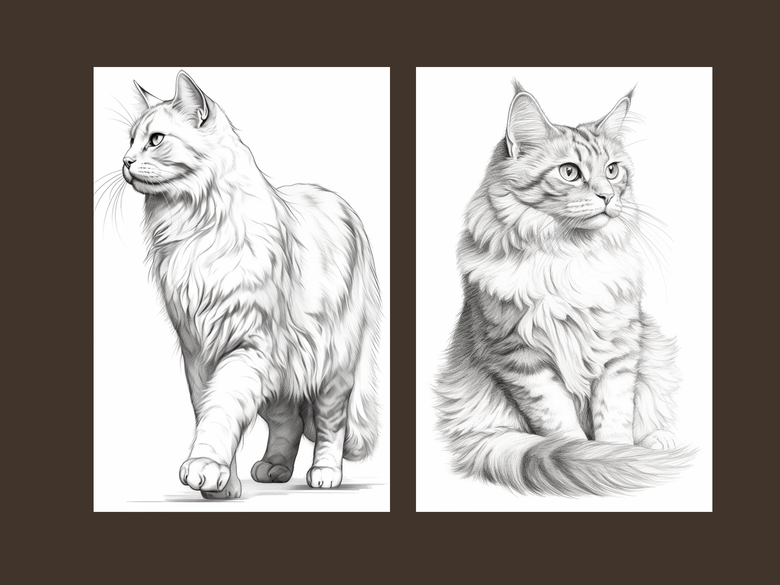 47 Realistic Cats Grayscale Coloring Book - Adults Kids Coloring Pages ...