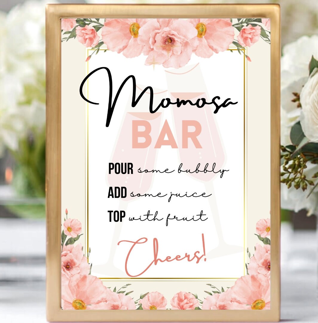 Momosa Bar Sign, Baby Shower Sign, Mimosa Bar Printable Sign, Floral ...