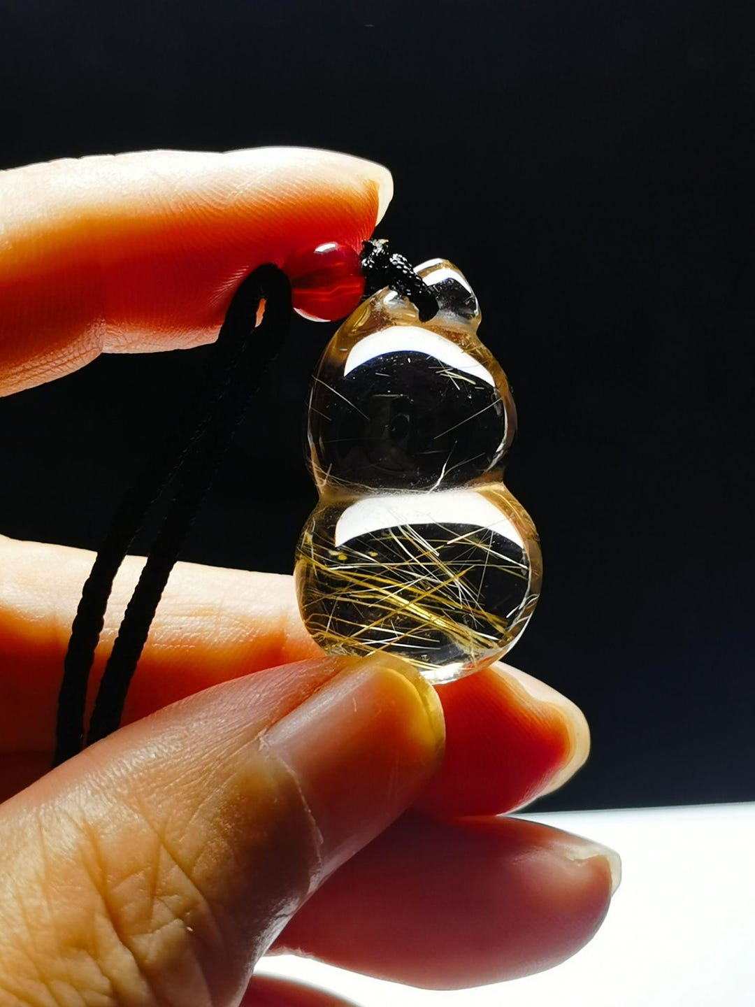 Natural Clear Gold Rutilated Crystal Quartz Gourd Calabash Pendant 1.18 ...