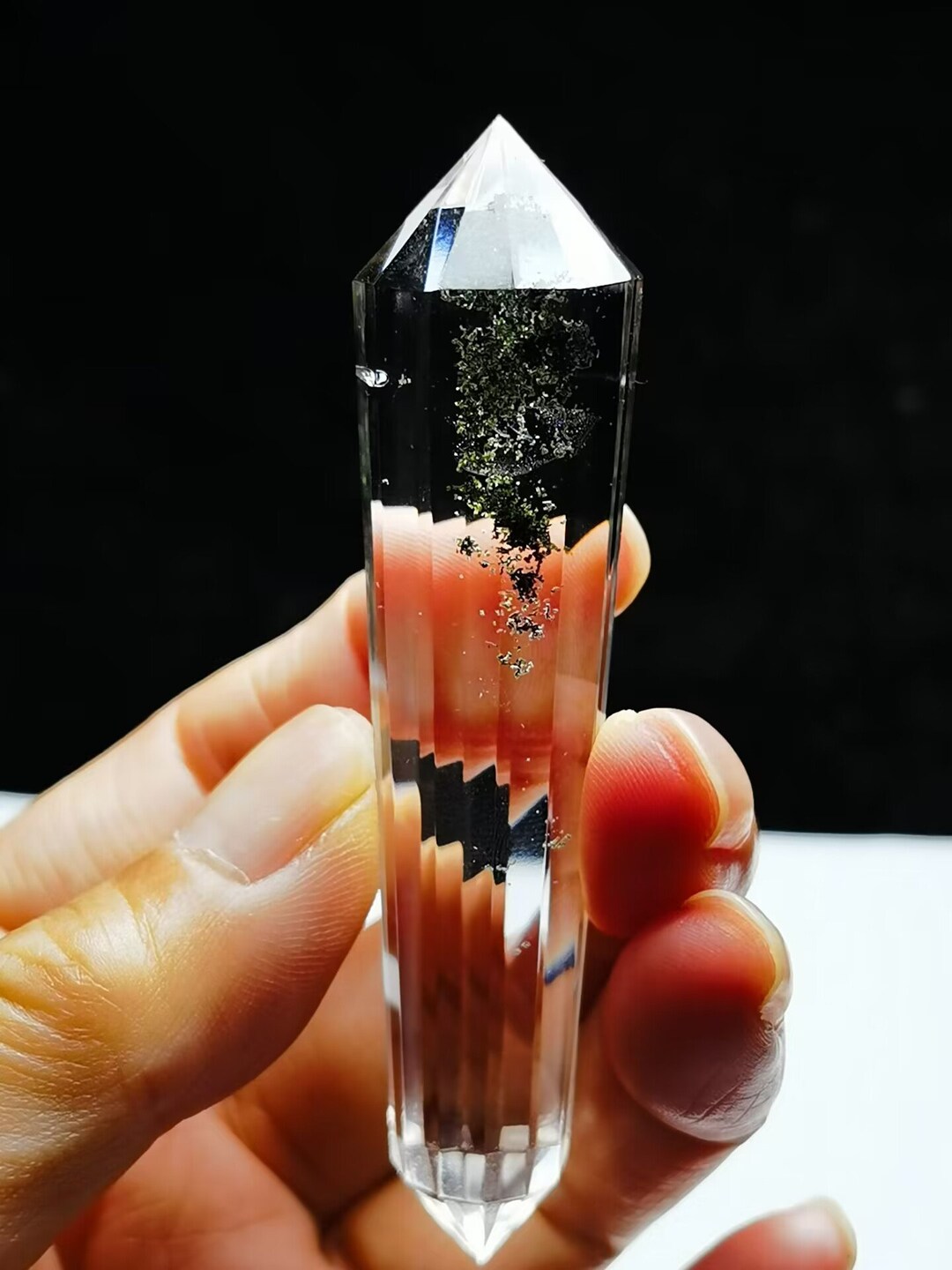 Water Clear Phantom Crystal Quartz 12 Sided Vogel Point Wand 3.11 Inch ...