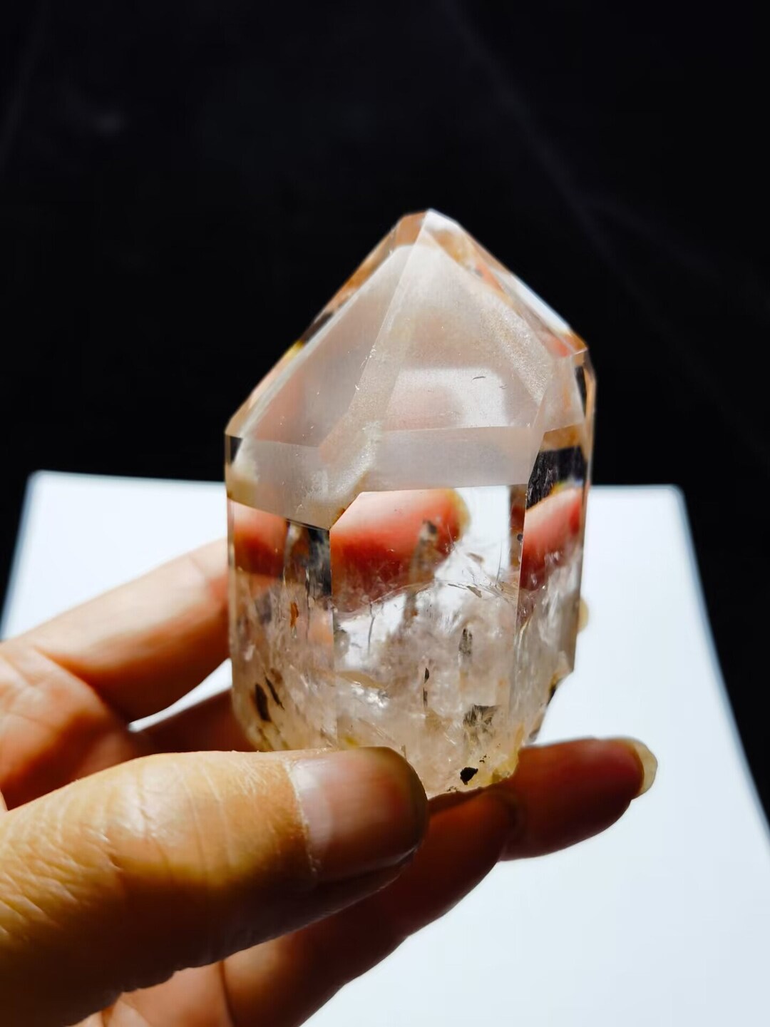 Natural Water Clear 6 Sided Crystal Quartz Rainbow Phantom Point 3.14 ...