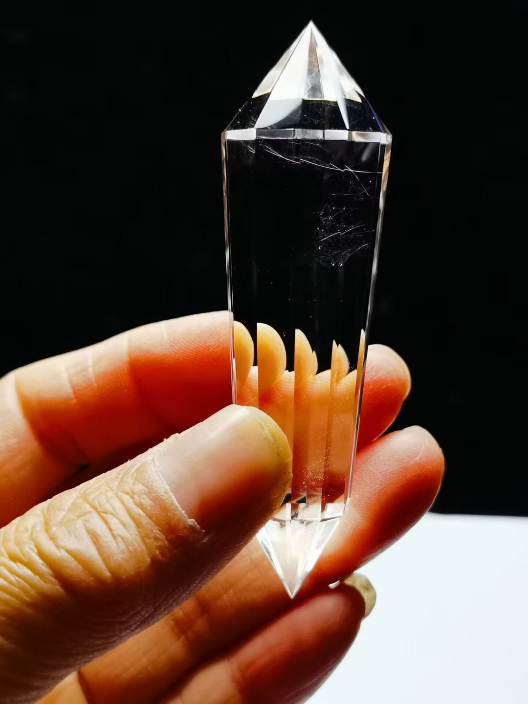Natural Water Clear Rutilated Crystal Quartz 12 Sided Vogel Point Wand ...