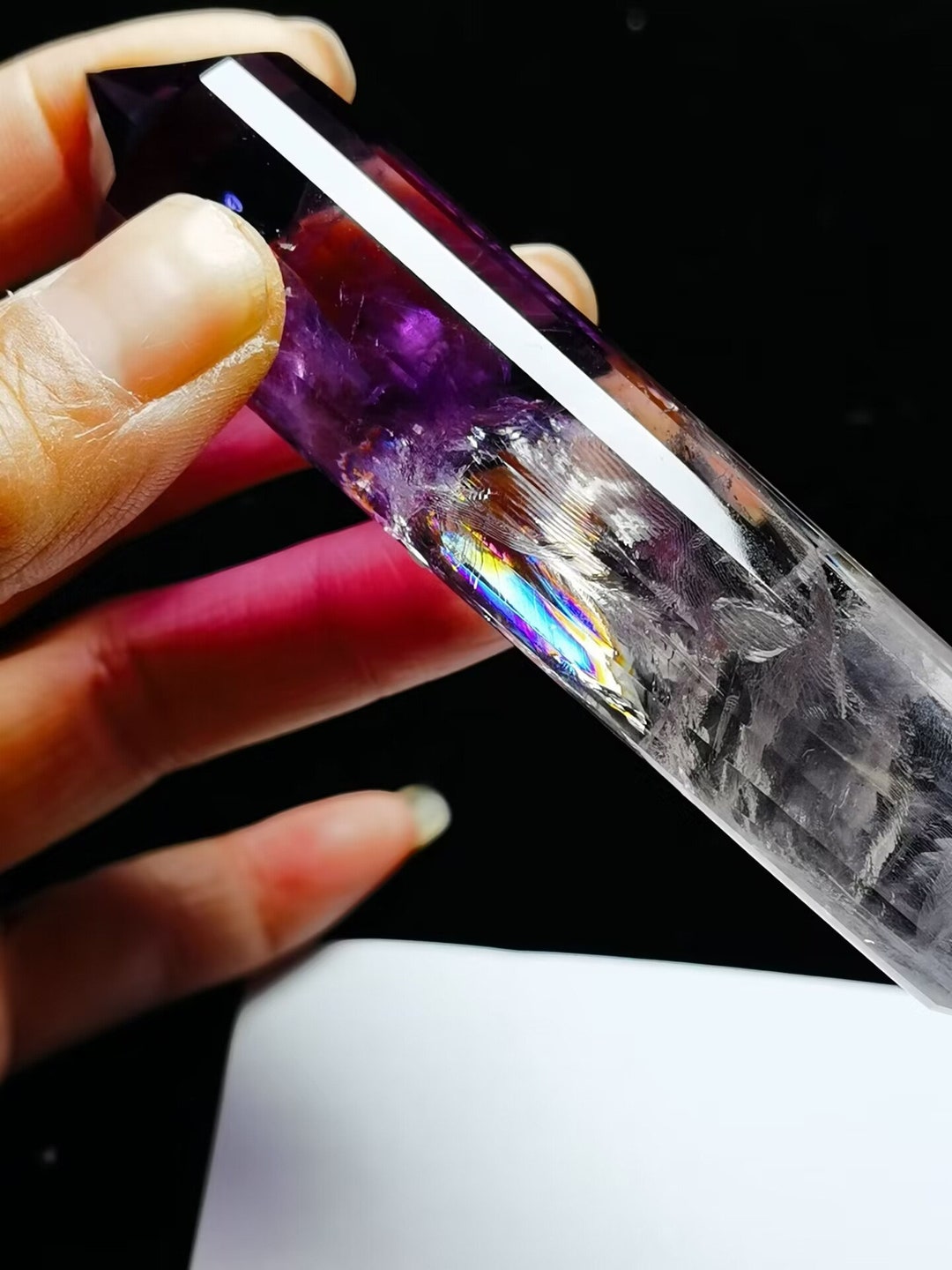 Natural Clear Purple Rainbow Amethyst Crystal Quartz 18 Sided Vogel ...