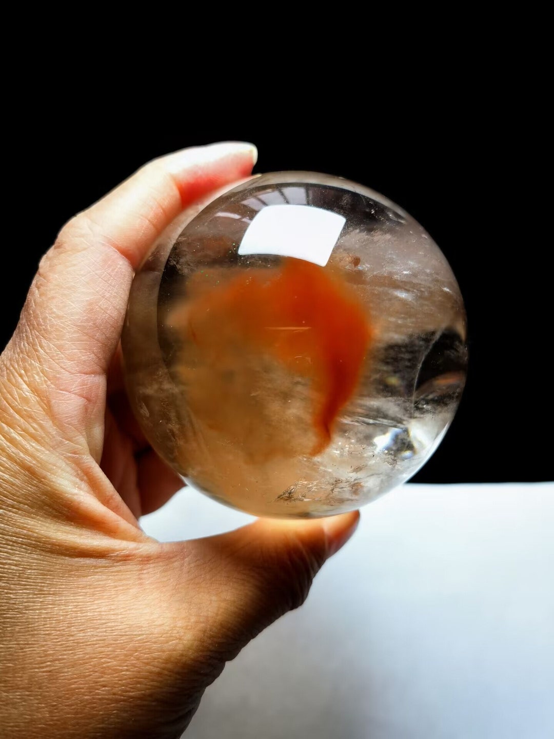 Natural Clear Red Phantom Rainbow Crystal Quartz Ball Sphere Orb Gem 2. ...