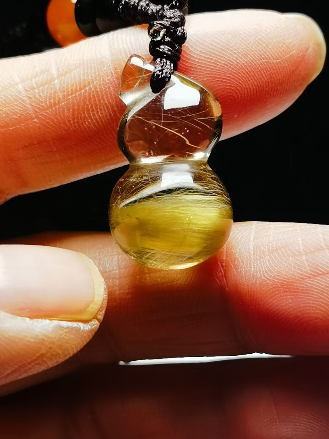Natural Clear Gold Rutilated Crystal Quartz Gourd Calabash Pendant 0.9 ...