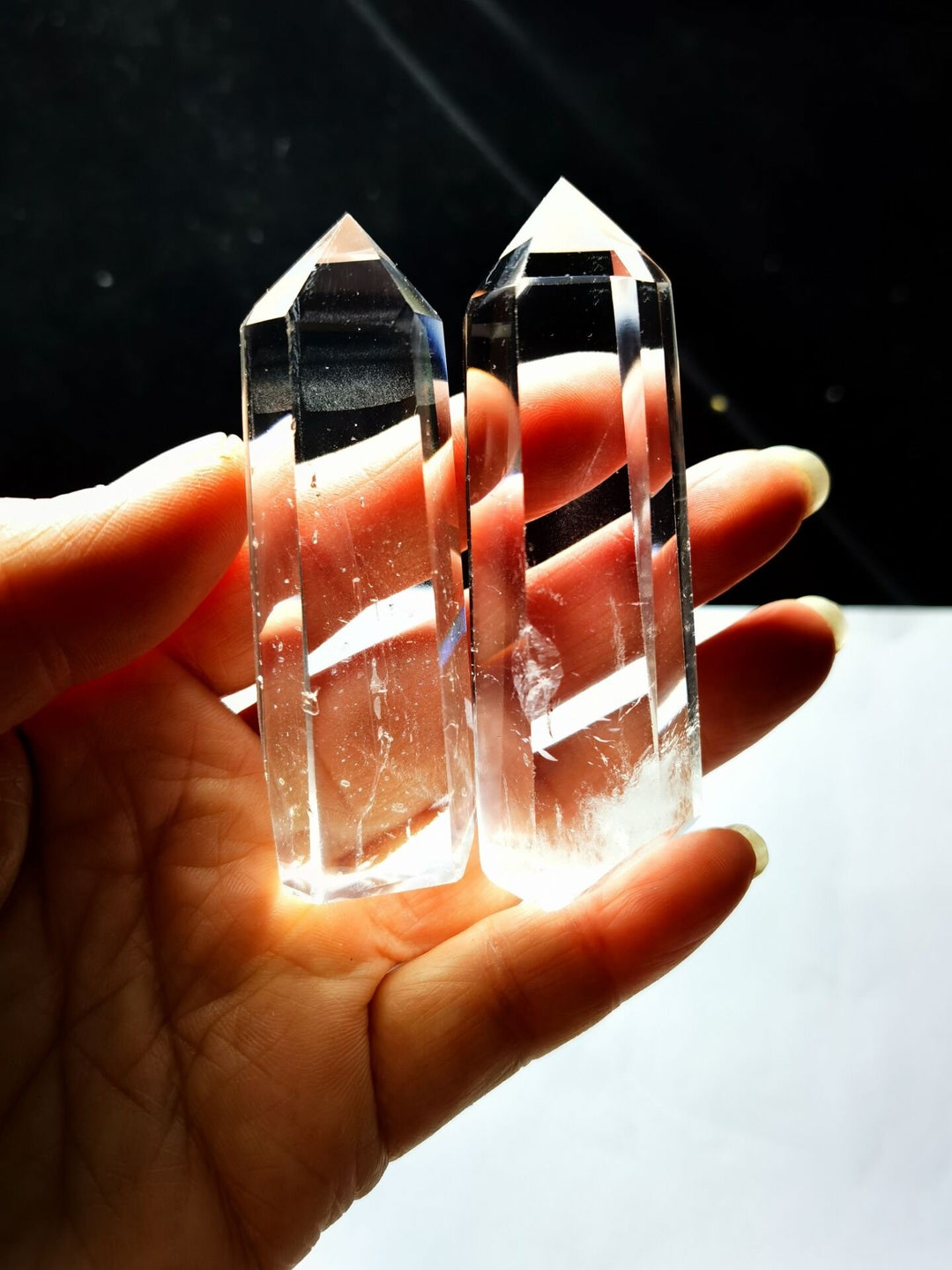 Set of 2 Natural Clear 6 Sided Crystal Quartz Point 2.63 Inch Energy ...