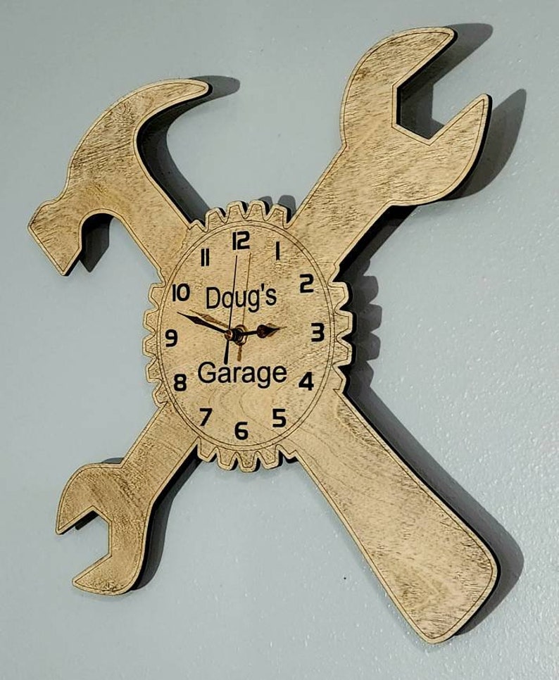 Tool Clock Laser Engraved Rustic Clock, Fully Customizable Text, Gift ...