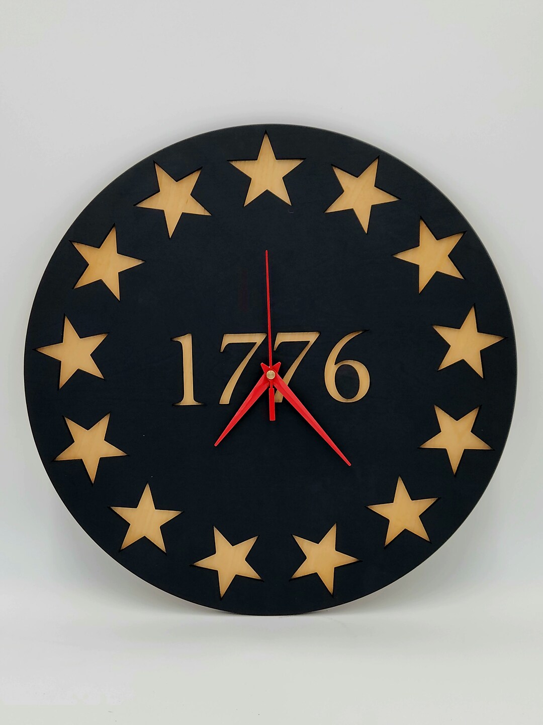 Patriotic Clock, Gift for Him, Wood Flag, Made in the USA, 1776, Stars ...