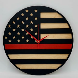 Police, Firefighter, Military Clock, Patriotic Gift for Him, Wood Flag ...