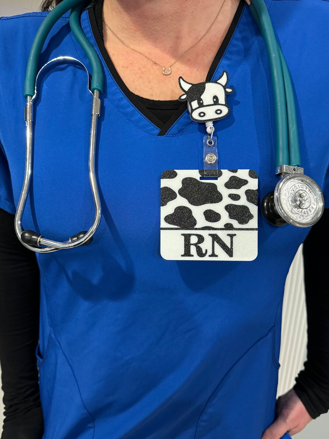 Custom Badge Reel | Cow Face | Custom Cow Print | Name Badge | Nurse ...
