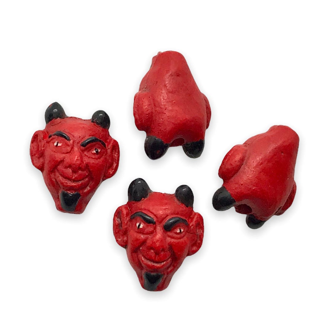 4pc Red Devil Head Halloween Beads Peruvian Ceramic 13x10mm Iptv - Etsy