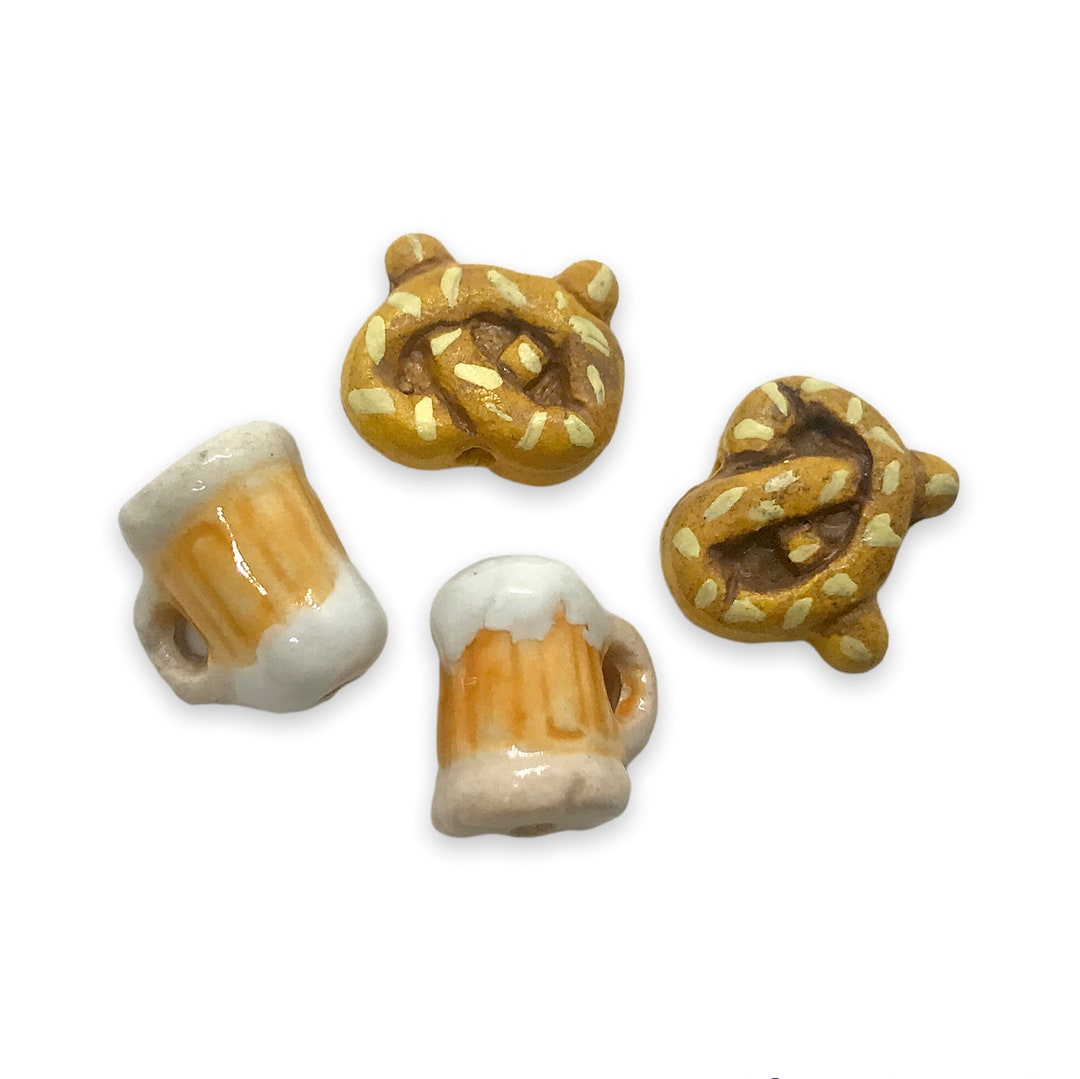 Peruvian Ceramic Oktoberfest Tiny Pretzel Beer Beads Charms 4pc Zzz ...
