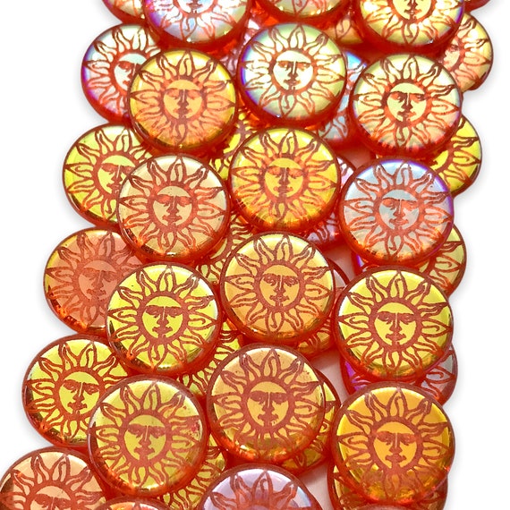 8pc Laser Tattoo Smiling Sun Face Coin Beads Orange AB 14mm - Etsy
