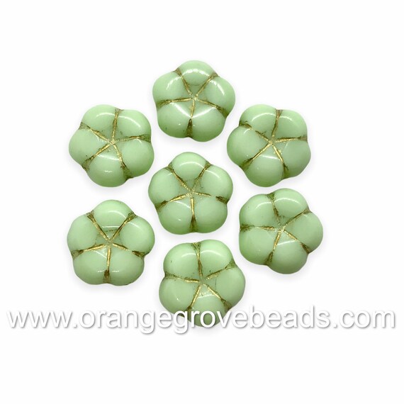 10pc Puffed flower beads opaque mint green gold UV reactive | Etsy
