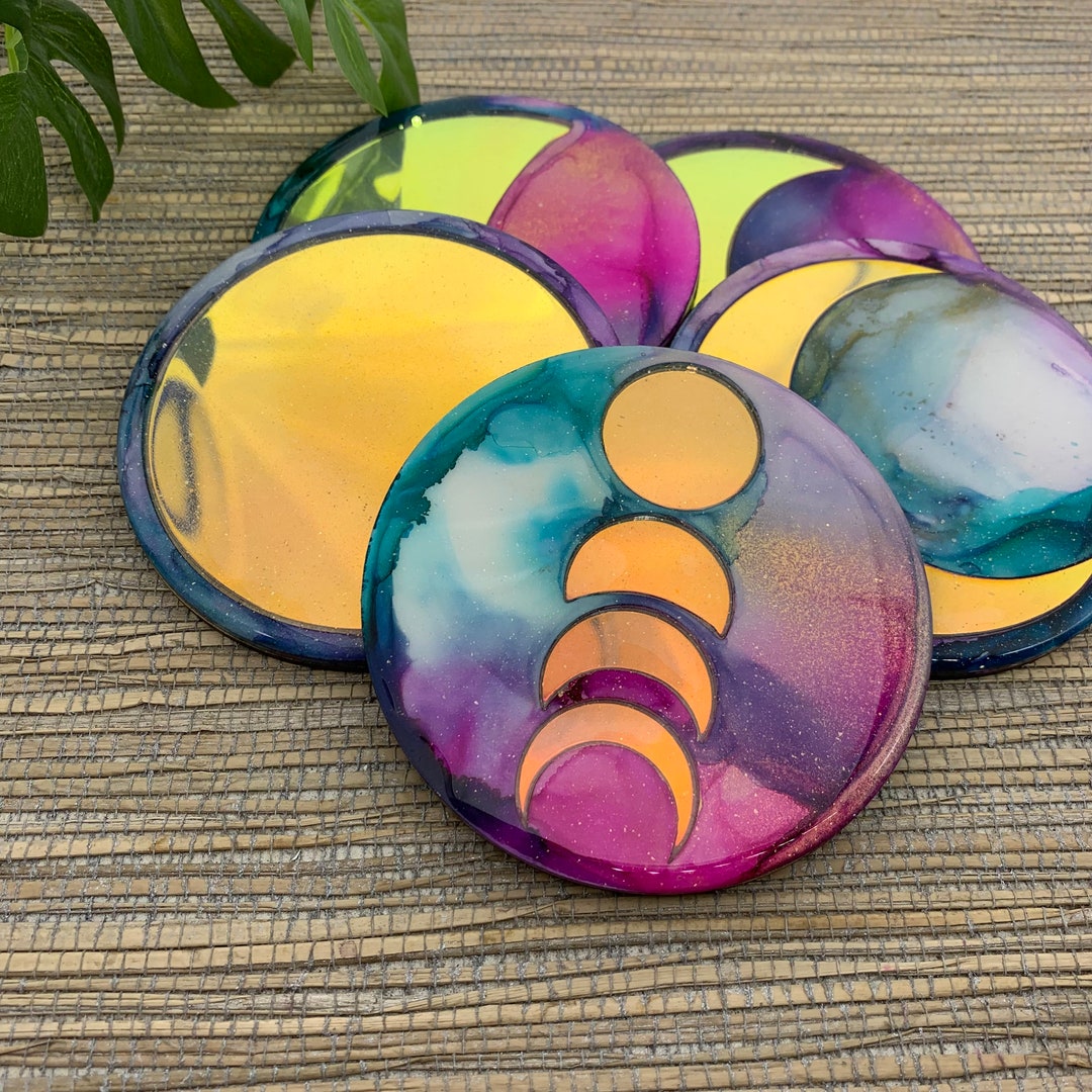 Moon Phases Coasters Mirror Inset set of 5 Lightweight - Etsy