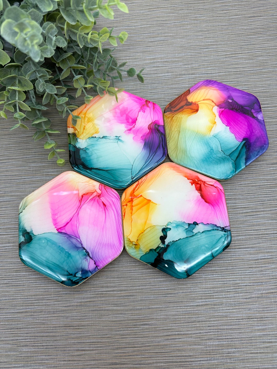 Rounded Hexagon Coasters - Set of 4 - Thick, Lightweight Acrylic Base ...