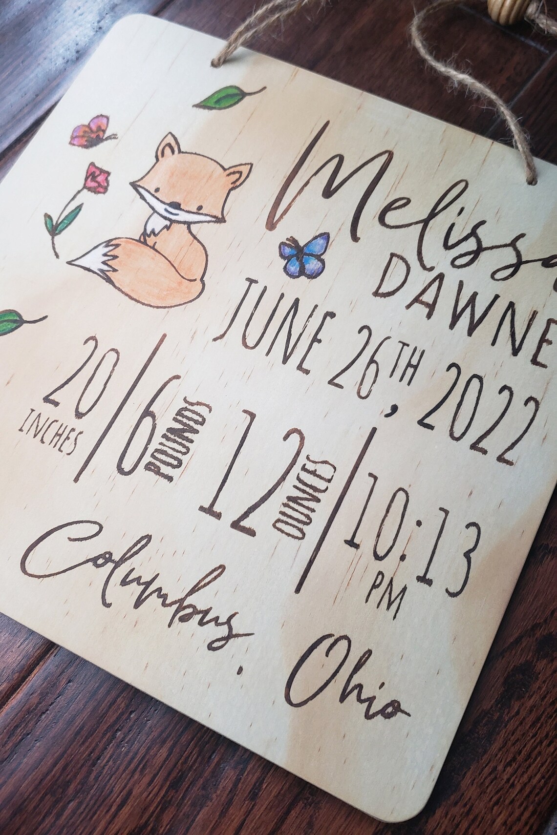 Birth Stats Sign or Name Plaque Wood Burn Hand Painted Wall - Etsy