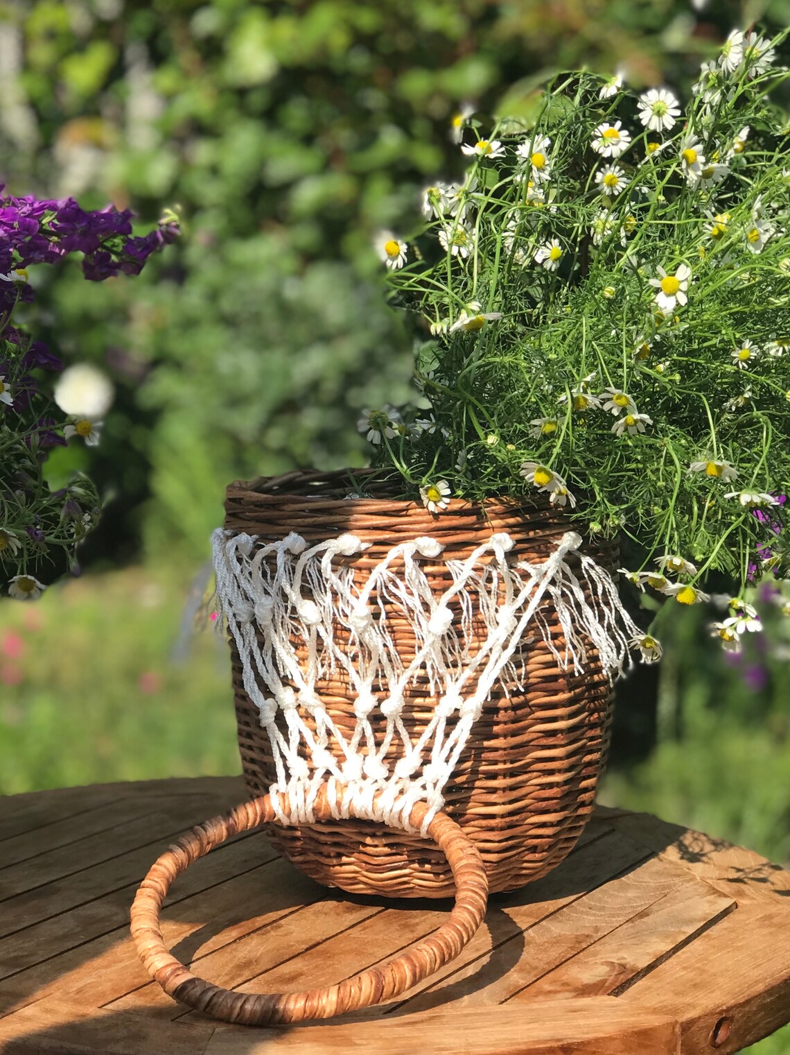 Wicker Bucket Bag With Macrame Designs - Etsy