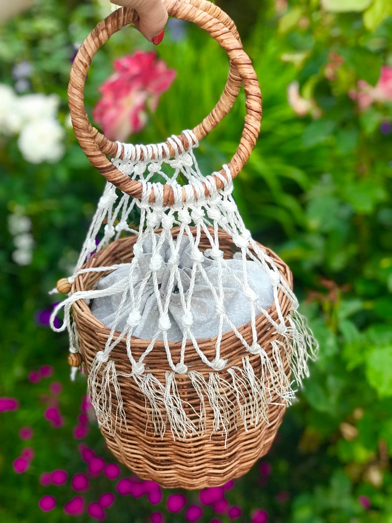 Wicker Bucket Bag With Macrame Designs - Etsy