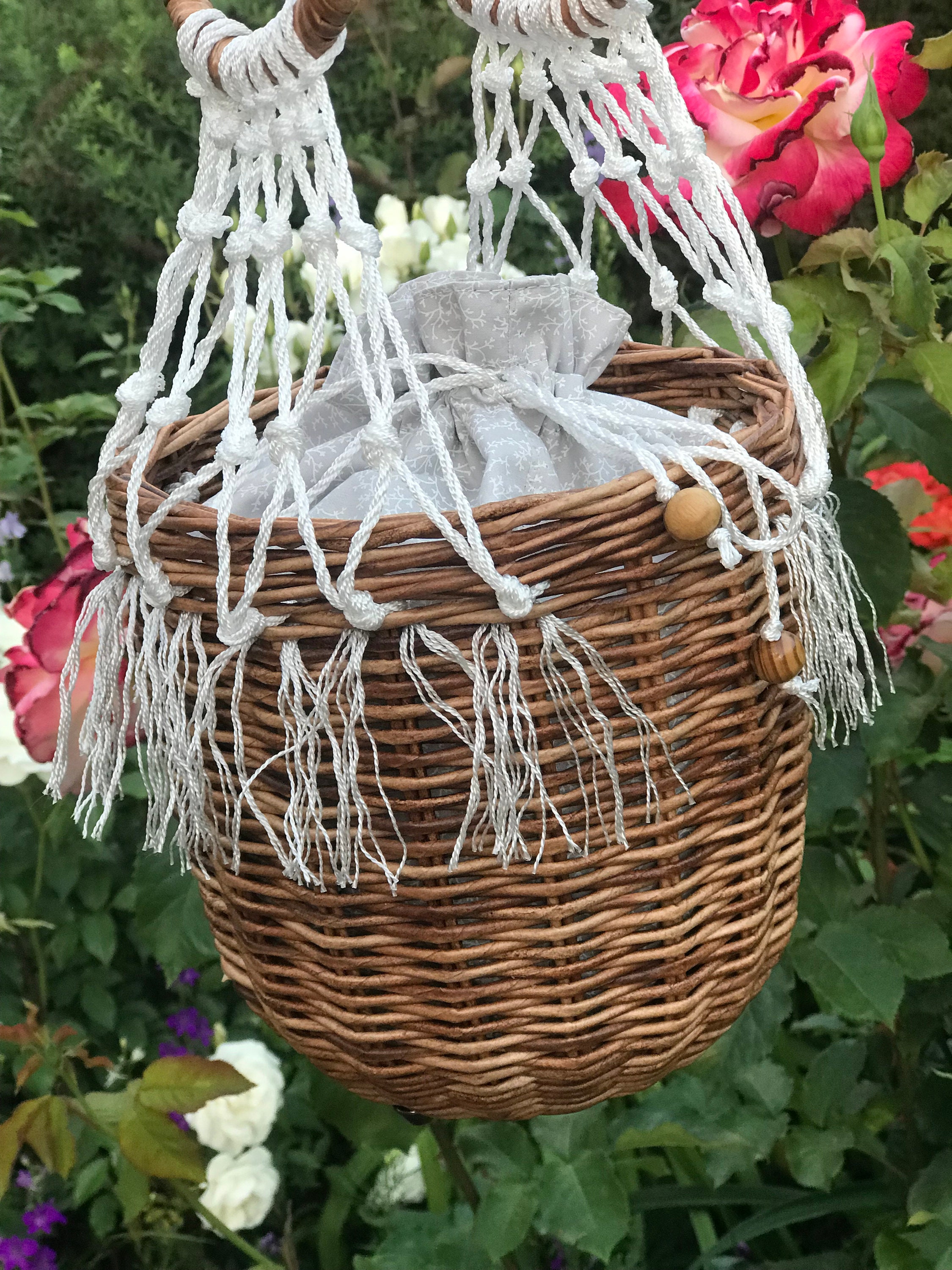 Wicker Bucket Bag With Macrame Designs - Etsy