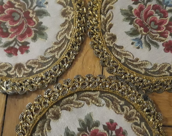 Set of 3 Brocade Round Table Doily With Metallic Trim, Vintage Gobelin ...