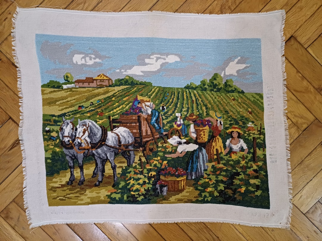 Completed Harvest Needlepoint Wall Art, Vintage Unframed Hand ...