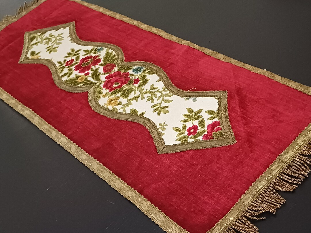 Unused Antique Red Velvet Brocade Table Runner With Metallic - Etsy