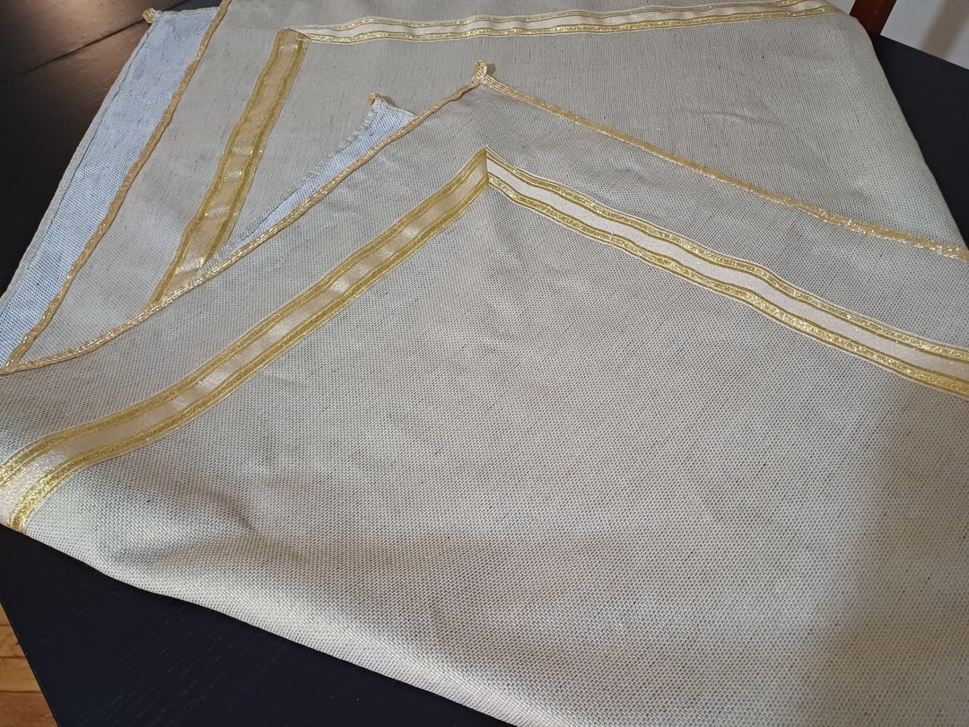 Gold Metallic Striped Retro Tablecloth, Unused Vintage Golden Table ...