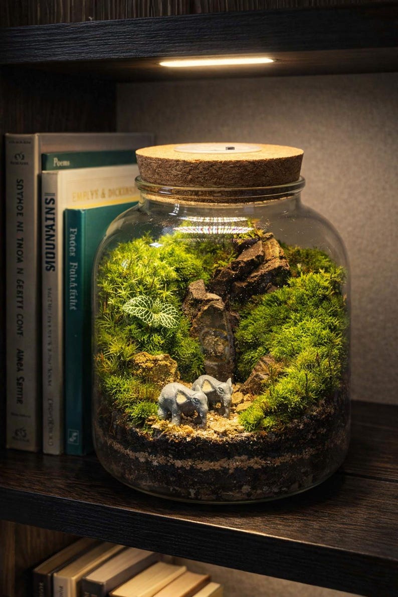 Handmade Glass Terrarium With Live Moss & Lighted Cork Lid - Etsy