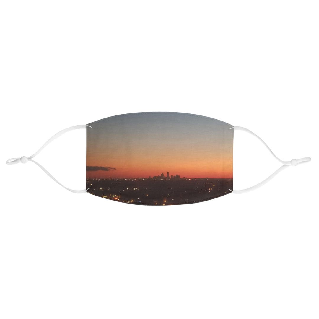 Sunset Cityscape Face Mask | Urban Skyline Fabric Mask With Adjustable ...