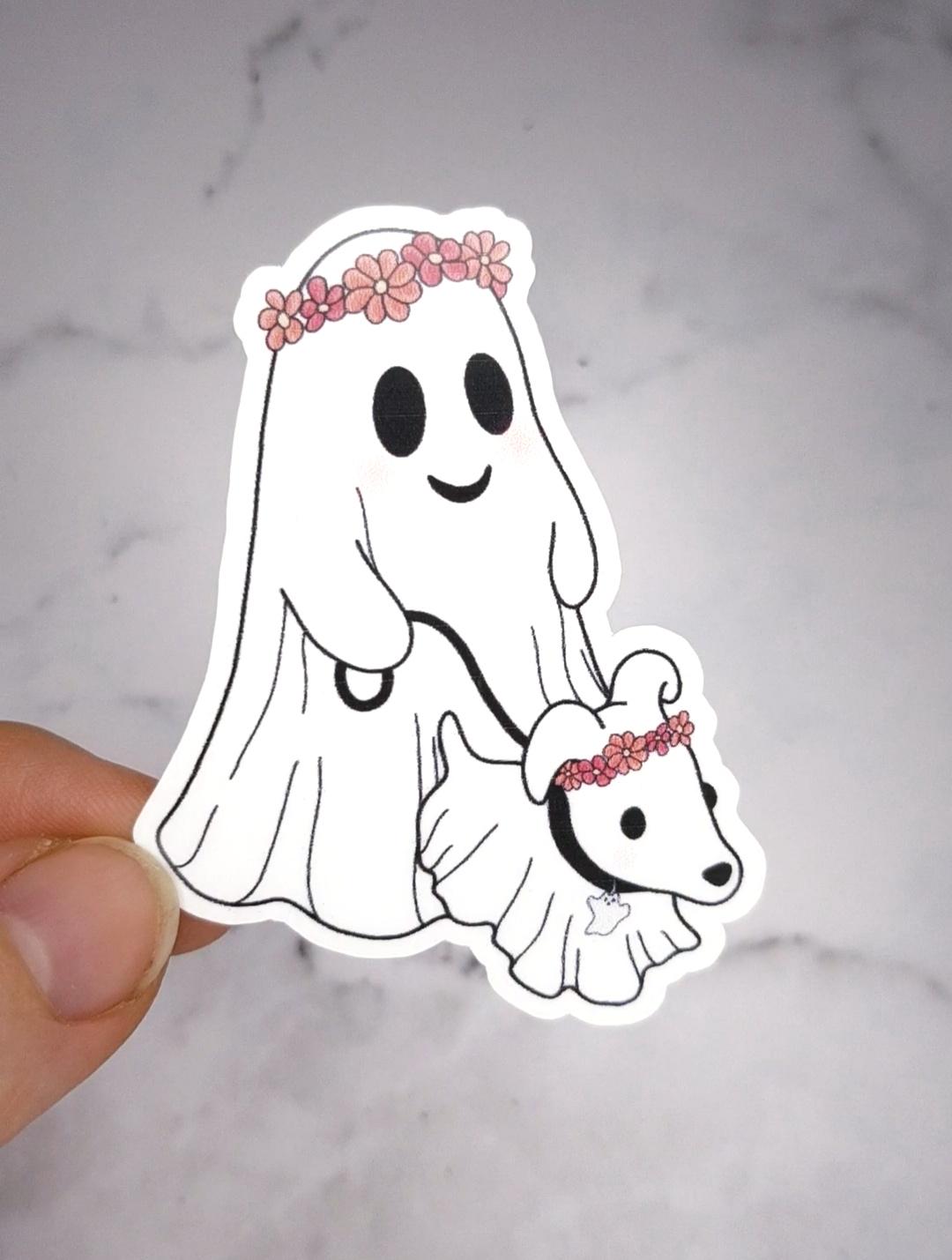 Girl Ghost Walking Ghost Dog Sticker, Ghost Sticker, Ghost Dog Sticker ...