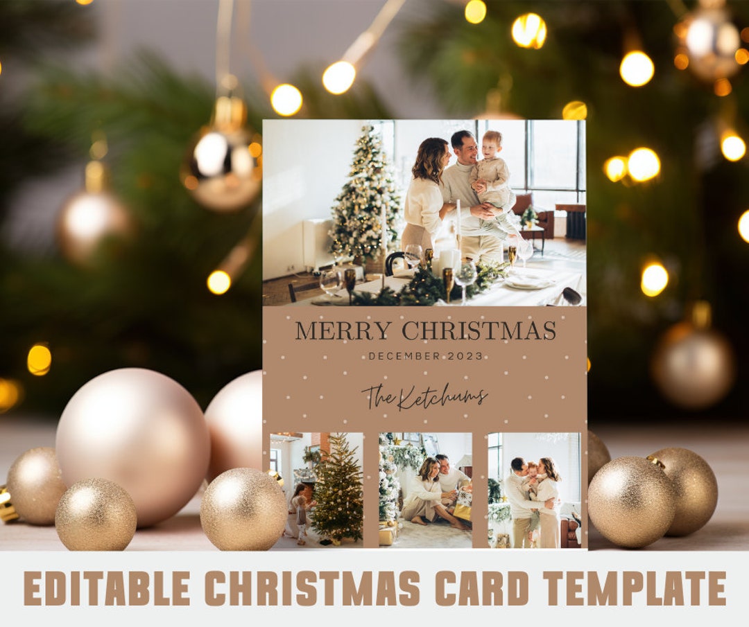 Editable Christmas Card Template, Chistmas Card Template, Boho ...